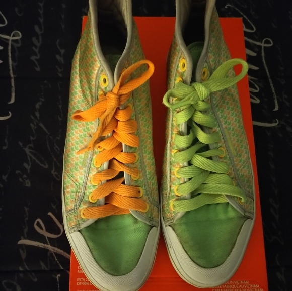 adidas | Shoes | Adidas High Top Print Green Orange Sneakers Womens 95 ...
